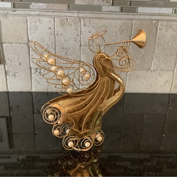 Holiday | Gold Metal Angel Christmas Tree Topper 9 Glitter Pearl Mint ...
